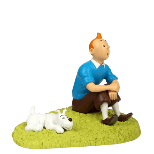 Kuifje beeld - Kuifje zittend in het gras | Moulinsart